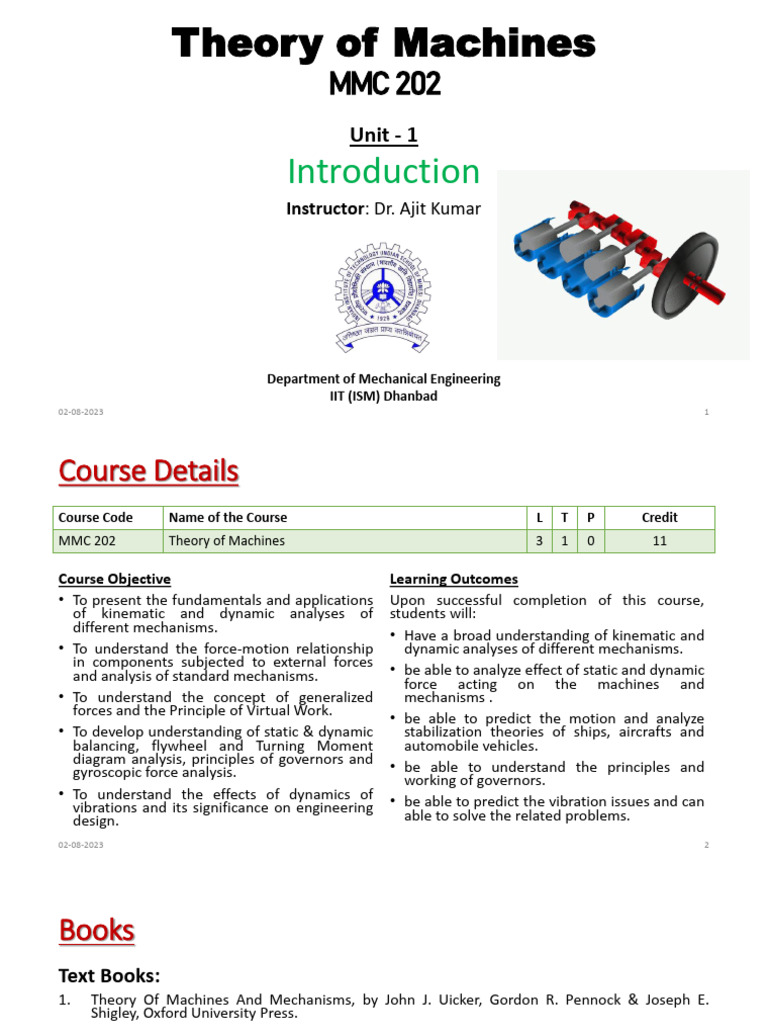 Unit 1 Inttroduction to Theory of Machines 172234935584129016366a8f72bb3c36 | PDF