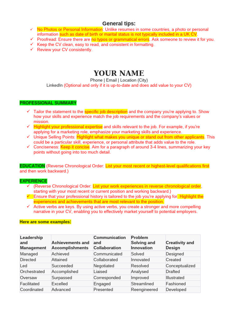 CV Template Tips | PDF