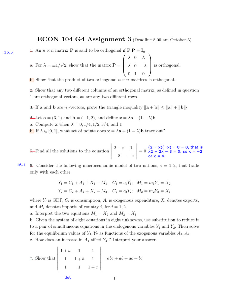 Math For Economics Assignment - 3 | PDF | Matrix (Mathematics) | Linear Algebra