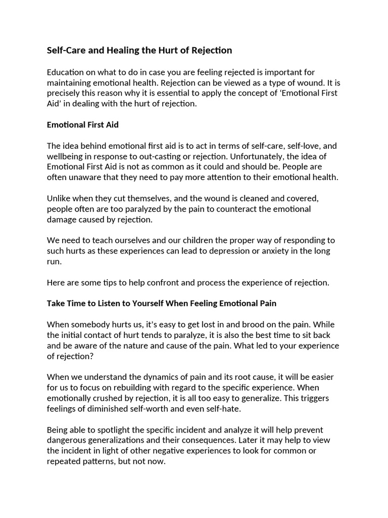 Self-Care and Healing The Hurt of Rejection | PDF