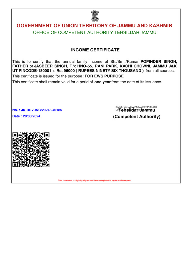 Income Certificate | PDF