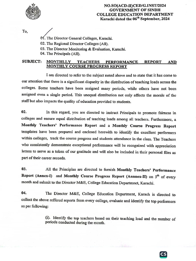 Monthly Teachers Performance and Monthly Course Progress Report | PDF