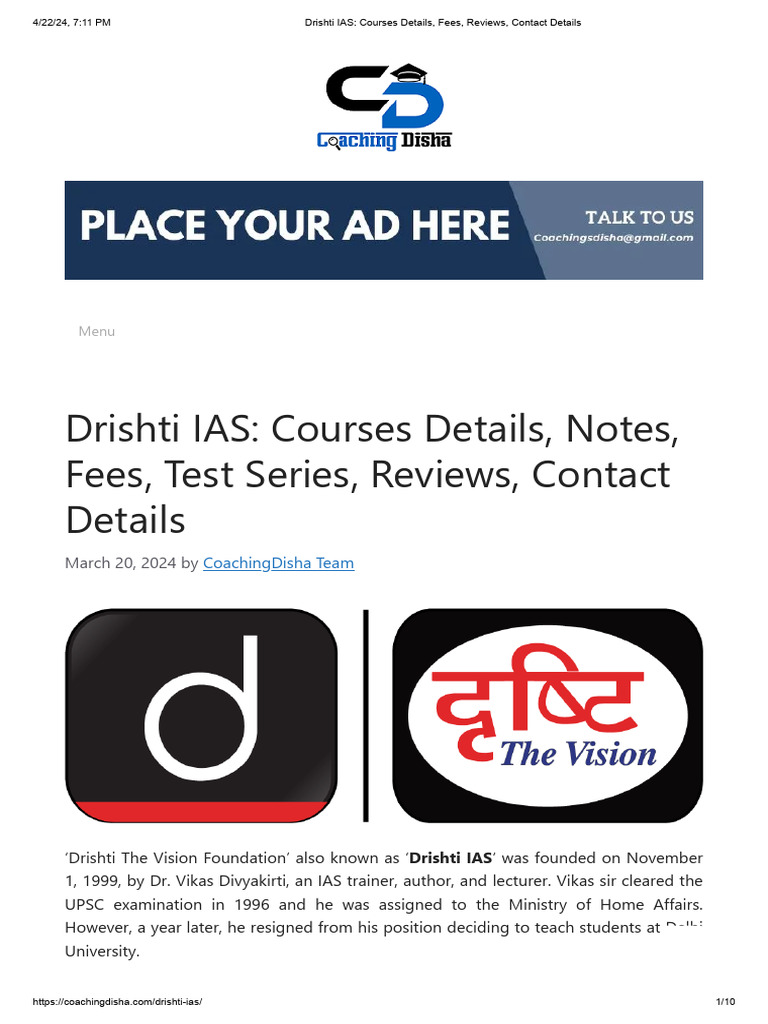 Drishti IAS - Courses Details, Fees | PDF