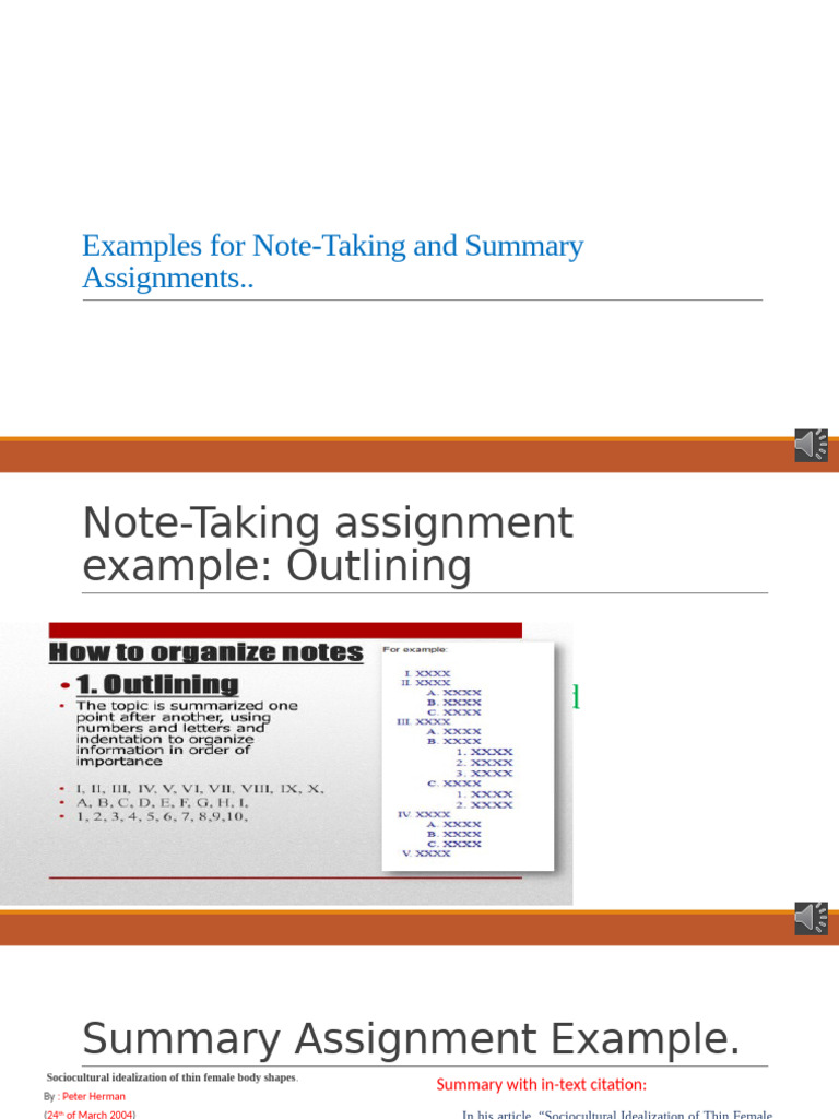 Examples For Note-Taking and Summary Assignments | PDF | Eating ...