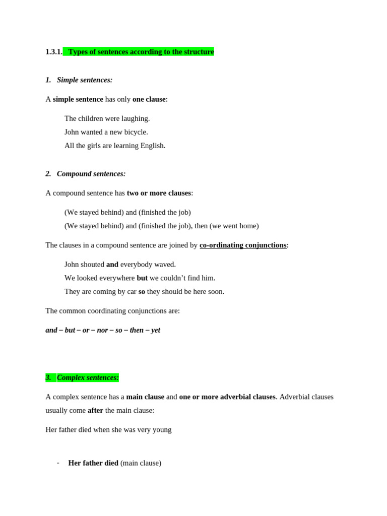 Types of Sentences According To The Structure | PDF