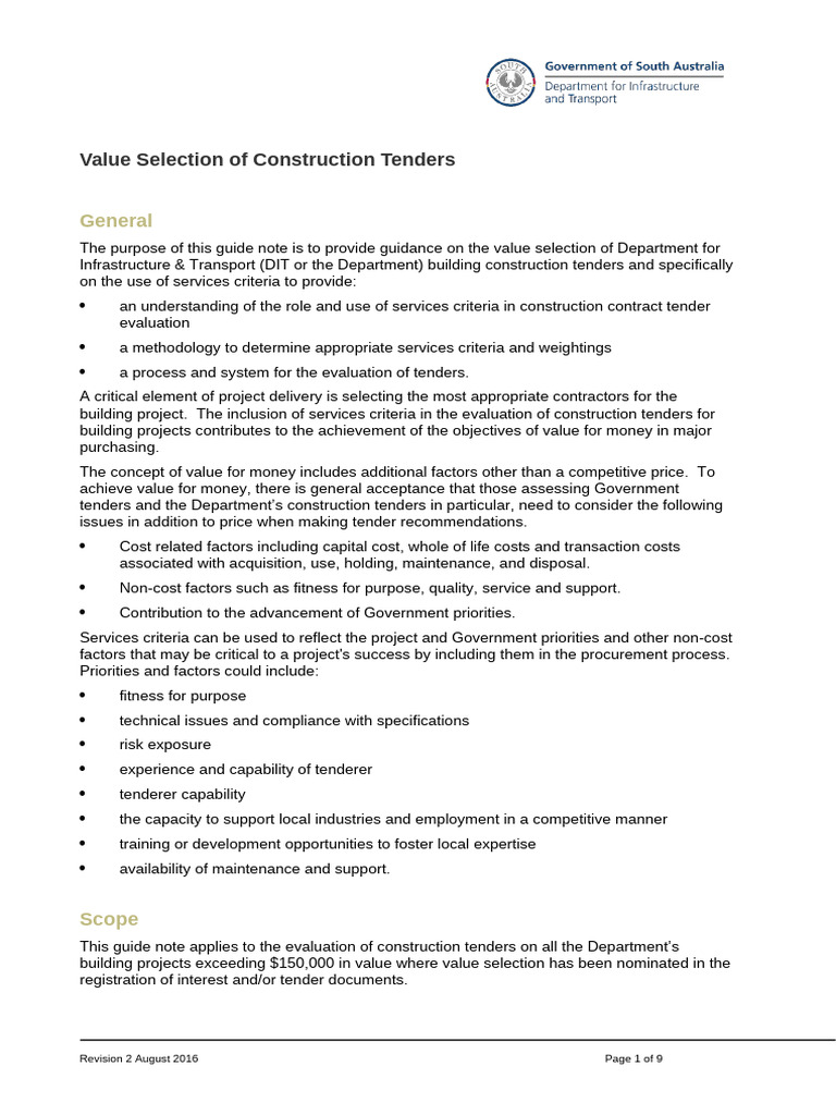 Value Selection of Construction Tenders G13 10 September 2020 | PDF