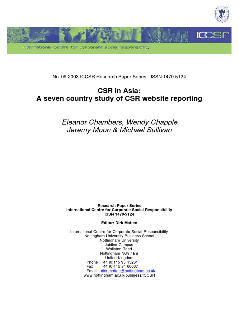 CSR in Asia A Seven Country Study of CSR | PDF