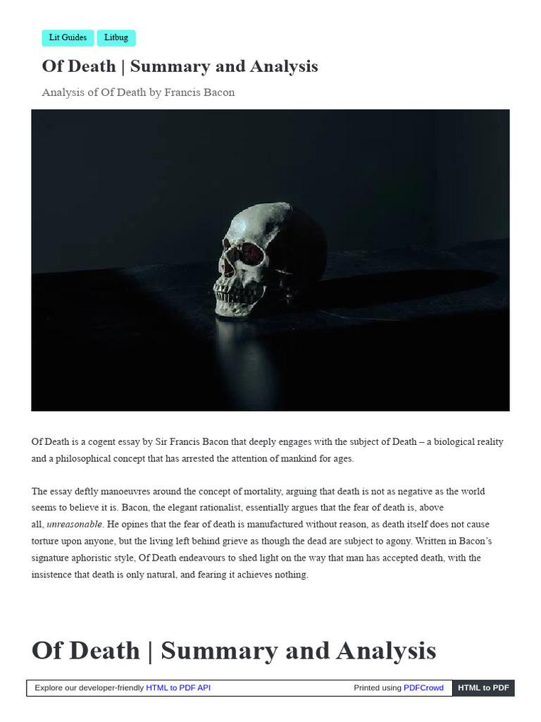 Litbug Com of Death Summary and Analysis | PDF | Francis Bacon | Philosophy