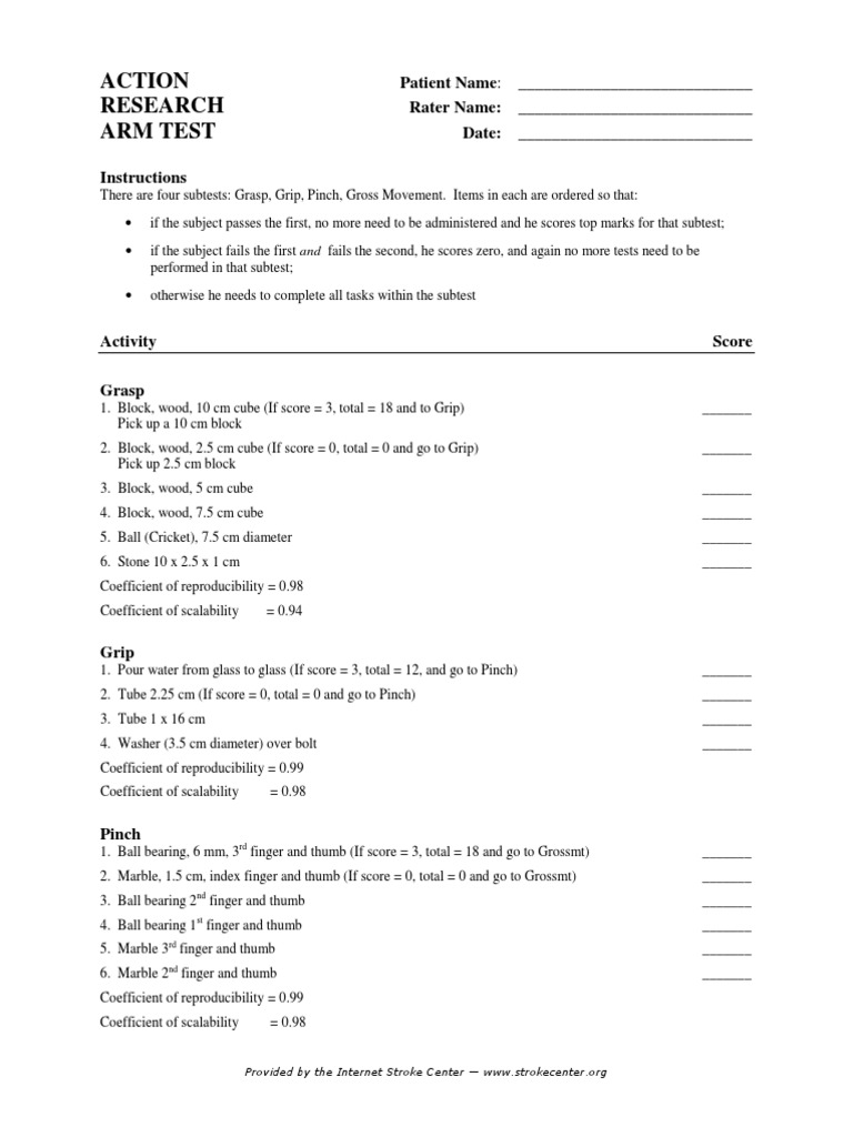 Action Research Arm Test | PDF