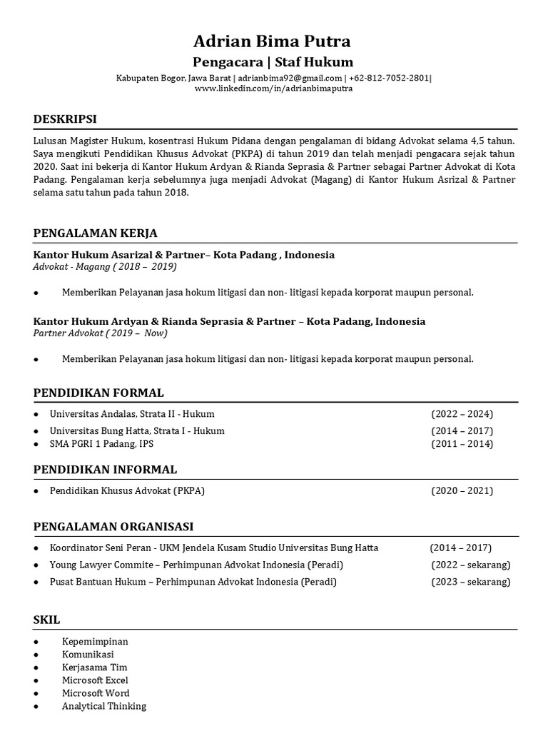 CV - Adrian Bima Putra Baru | PDF