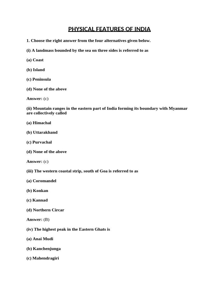 Physical Features of India for Class 3 | PDF | Himalayas | Indus River