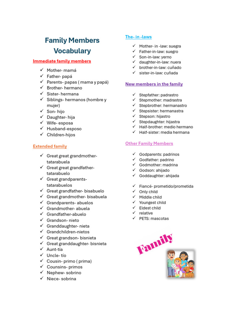 Family Members Vocabulary | PDF