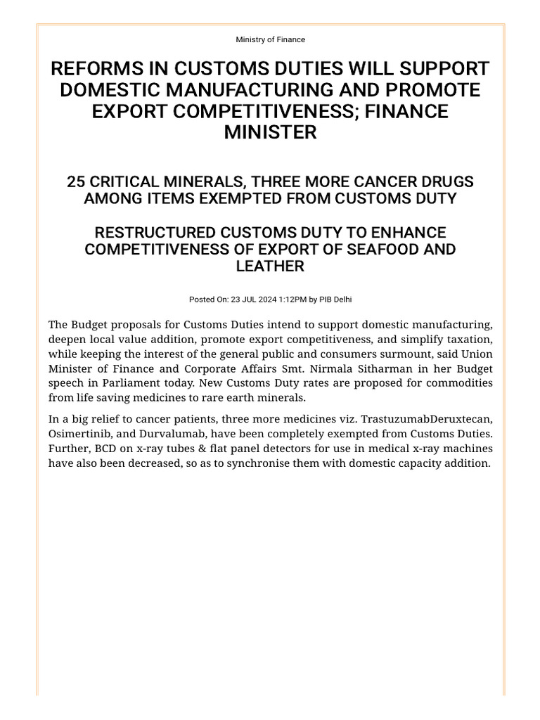 Budget On Customs Duties | PDF | Tariff | Business