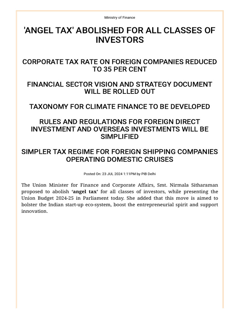 Budget On Abolition of Angel Tax | PDF | Investing | Taxes