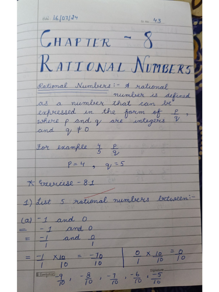 Class 7th Maths (Chapter 8) (Rational Numbers) | PDF