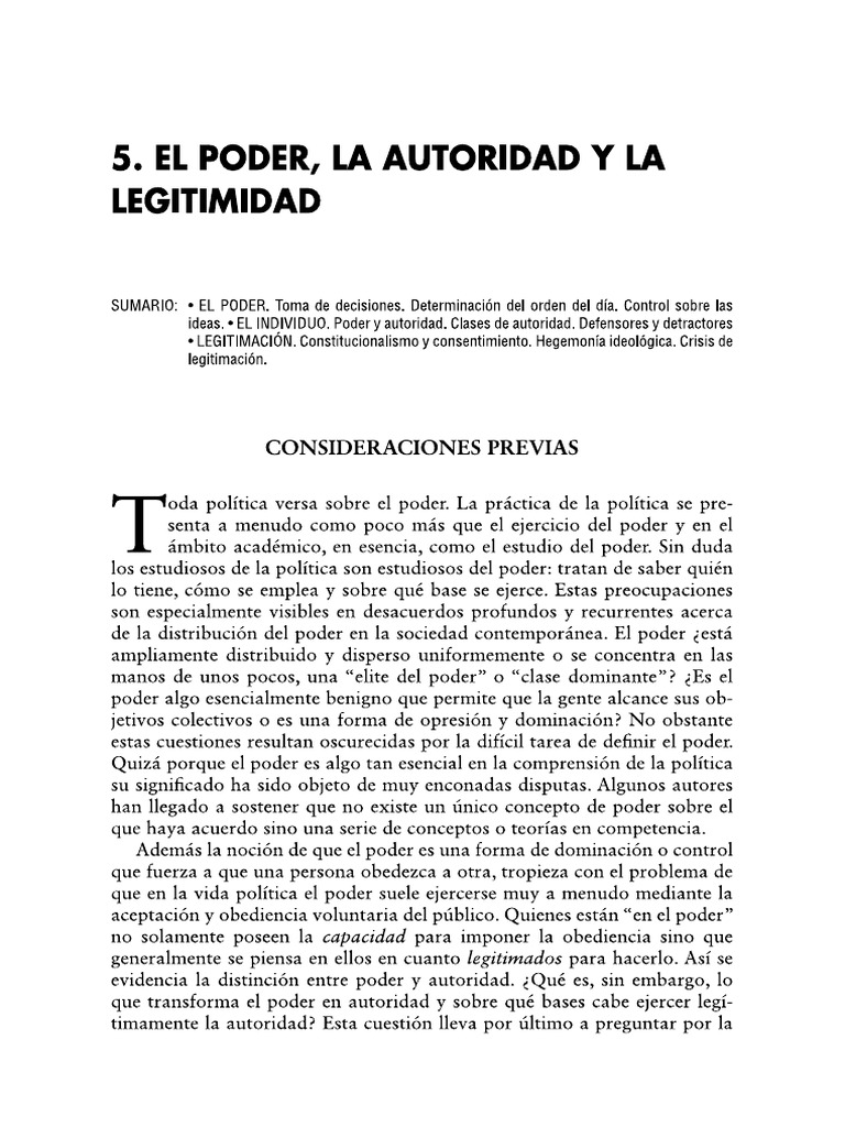 Cap. 5 Heiwood-poder Autoridad y Legitimidad | PDF