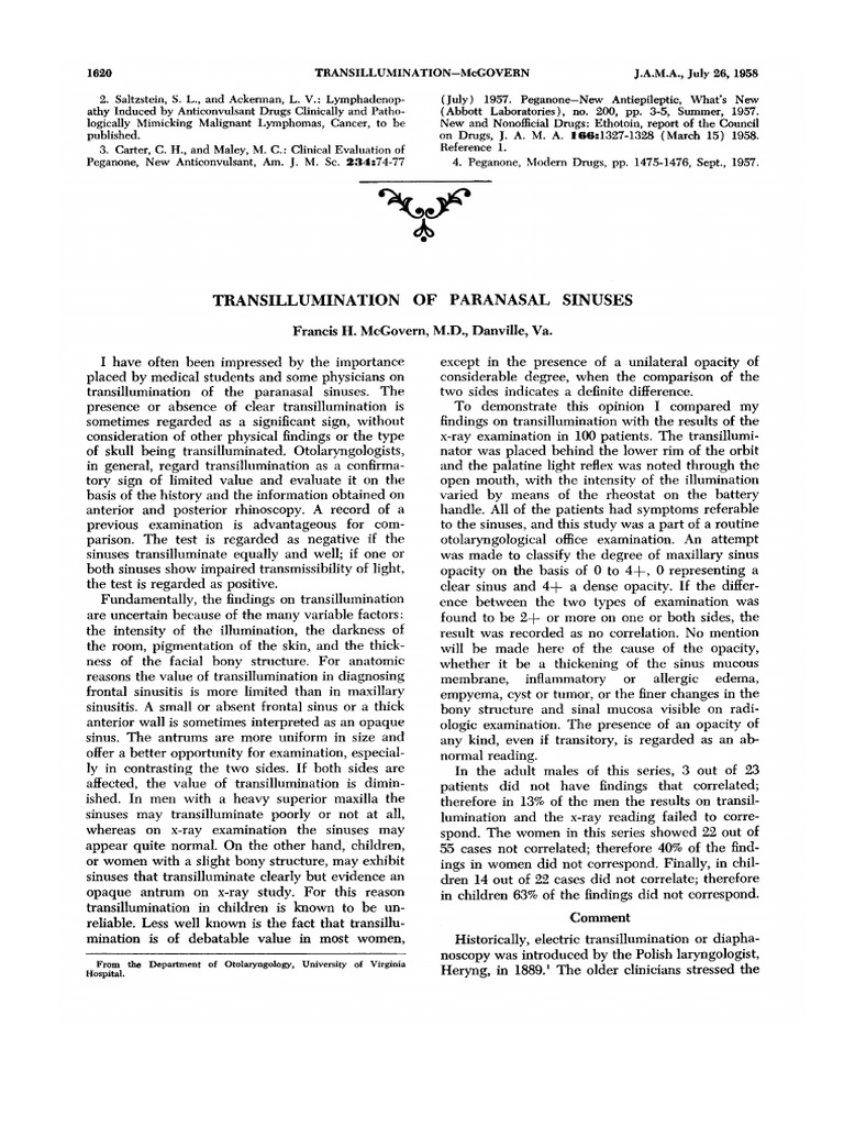 Transillumination of Paranasal Sinuses | PDF