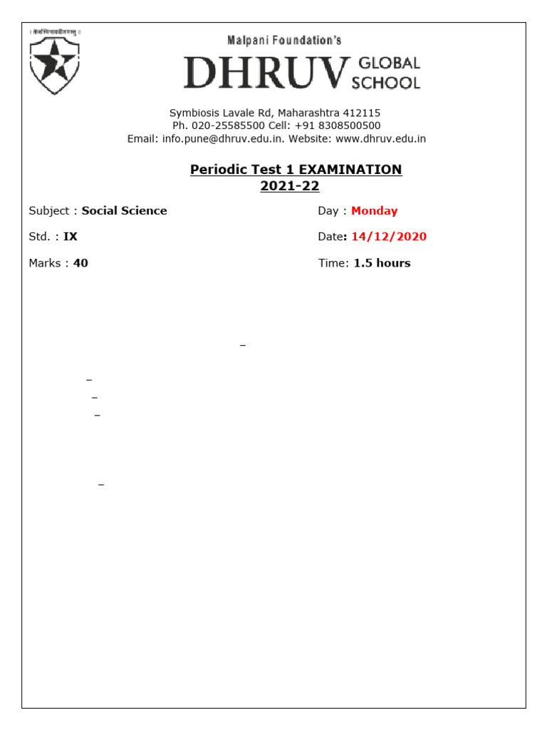 Class IX PT 1 SST- QP (2021-22) | PDF