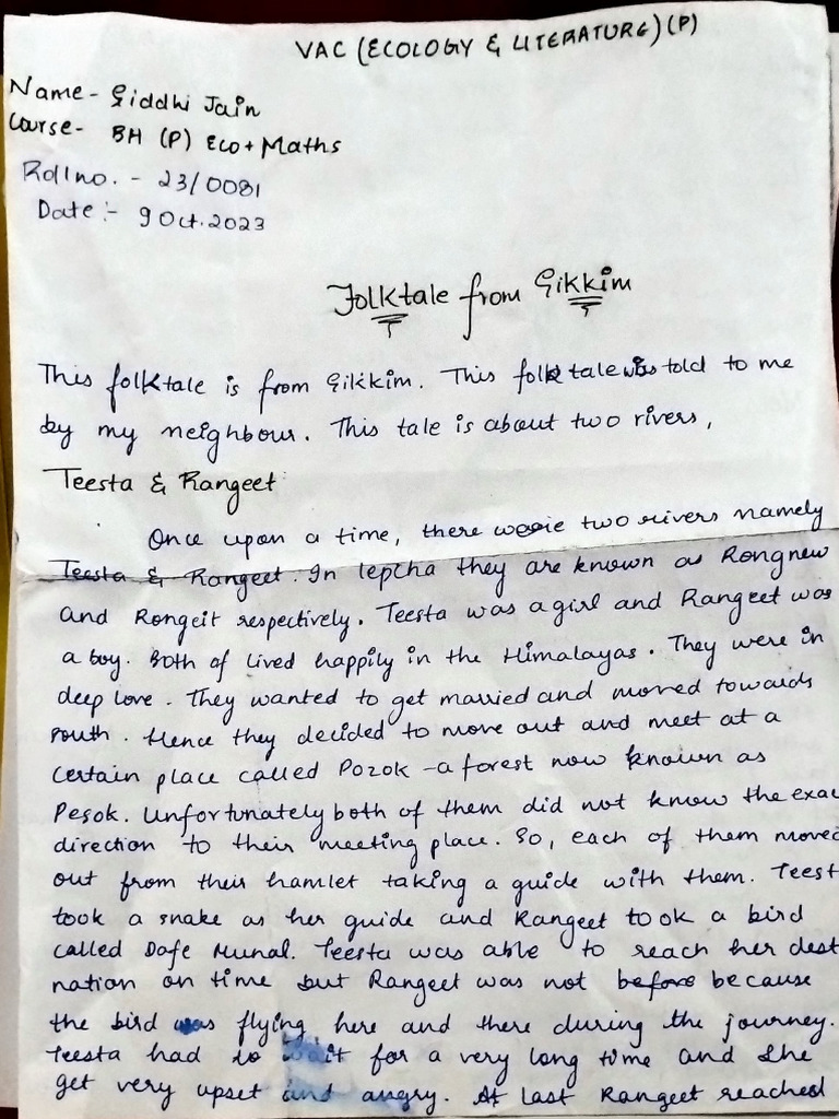 Ecology and Literature Folktale On Sikkim Presentation Siddhi Jain | PDF