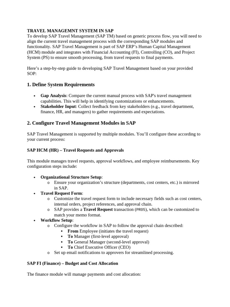 Travel Managemnt System in Sap | PDF