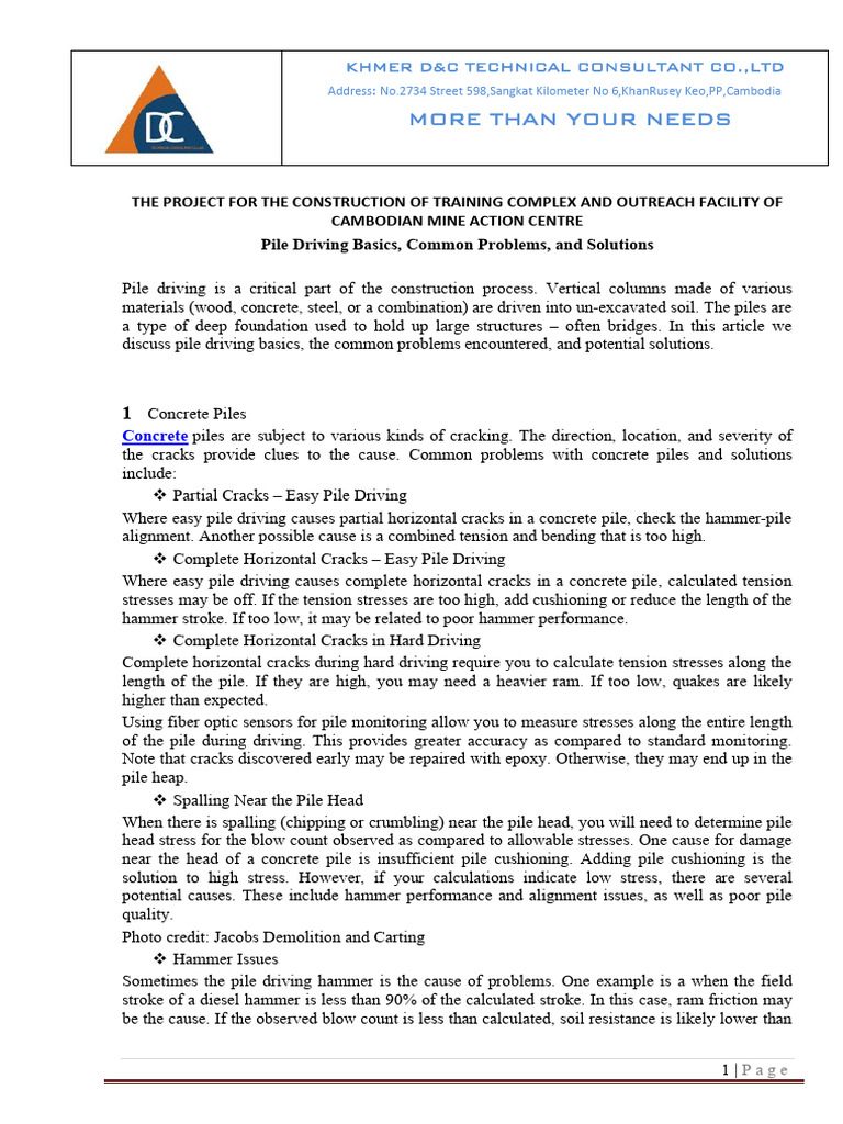 Pile Driving Analyzed and Solution-Khmer D&C Review-Kdc27082024 | PDF Pile Driving Analyzed and Solution-Khmer D&C Review-Kdc27082024 | PDF
