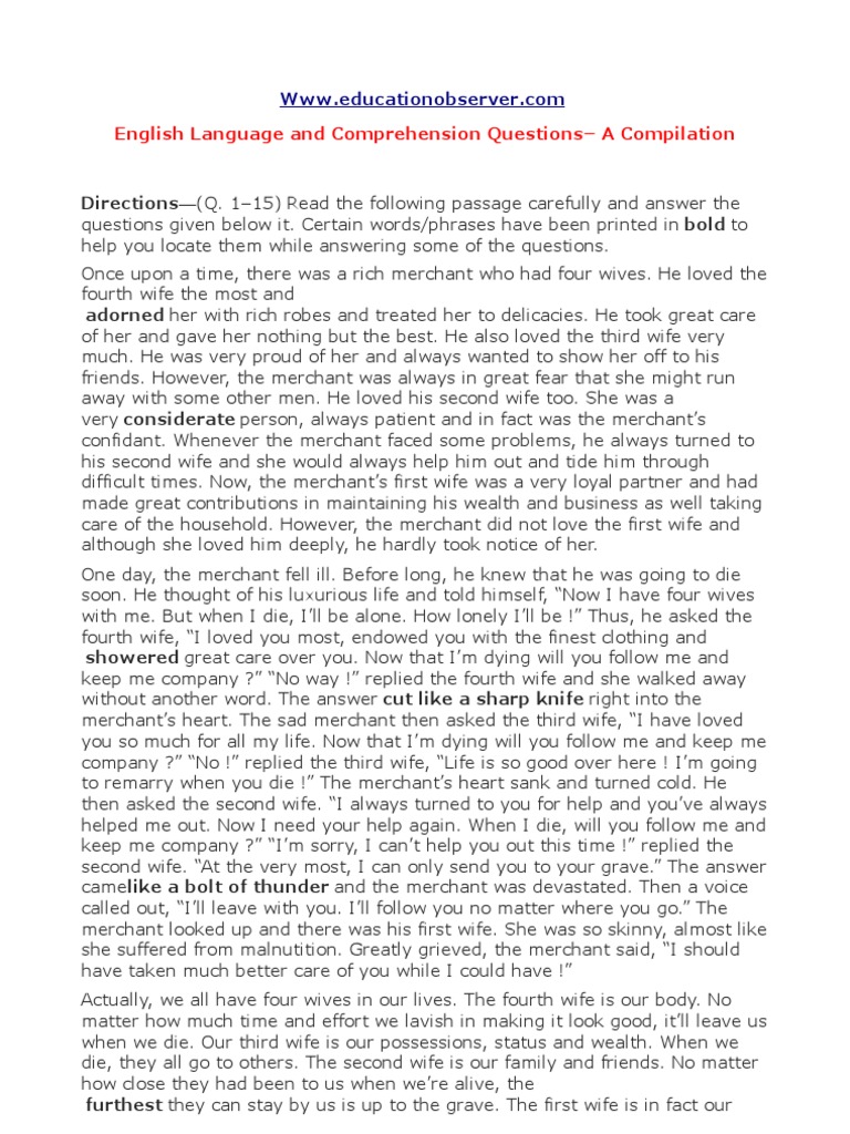 English Language and Comprehension Questions - A Compilation | PDF | Debt | Loans