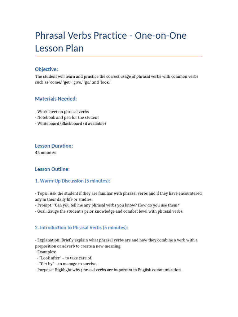 Phrasal Verbs Lesson Plan | PDF