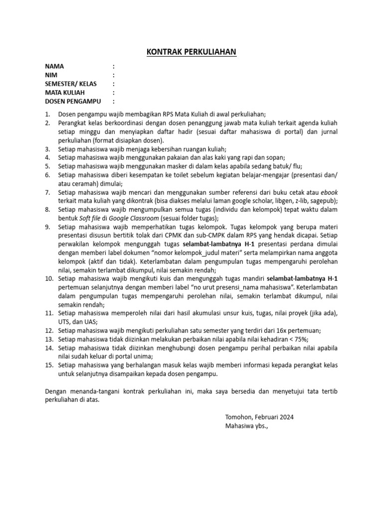 Kontrak Perkuliahan | PDF
