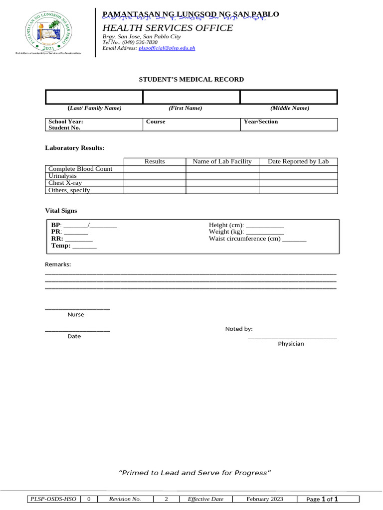 Students Medical Record 1 | PDF | Health Care | Medical Specialties