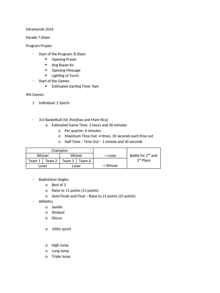 Intrams Outline Program | PDF