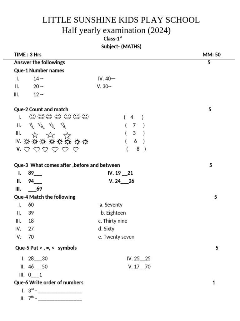 1st CLASS Maths | PDF