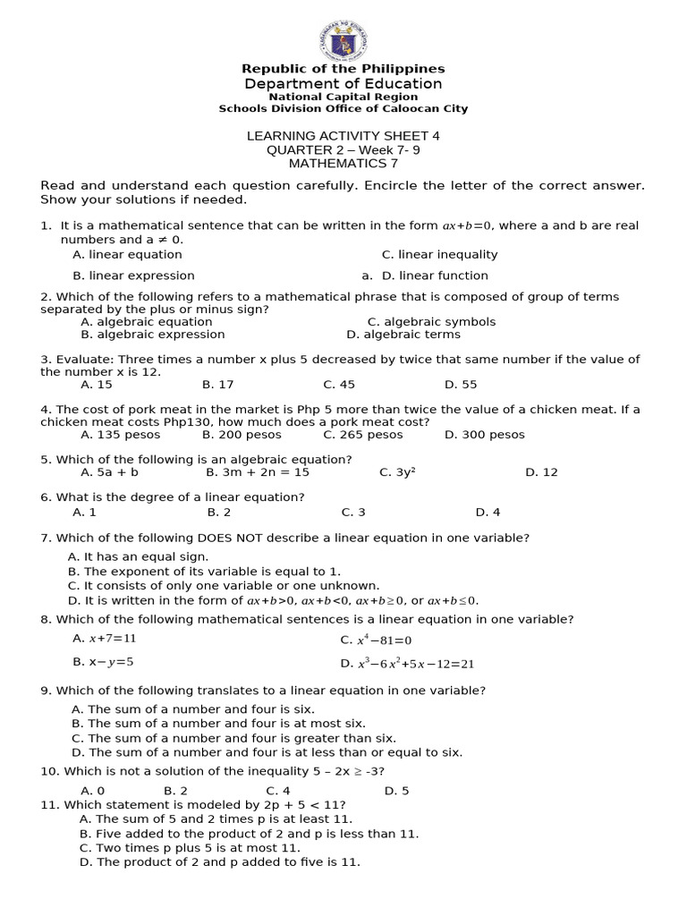 Math 7-LAS 4-QUARTER-2 | PDF