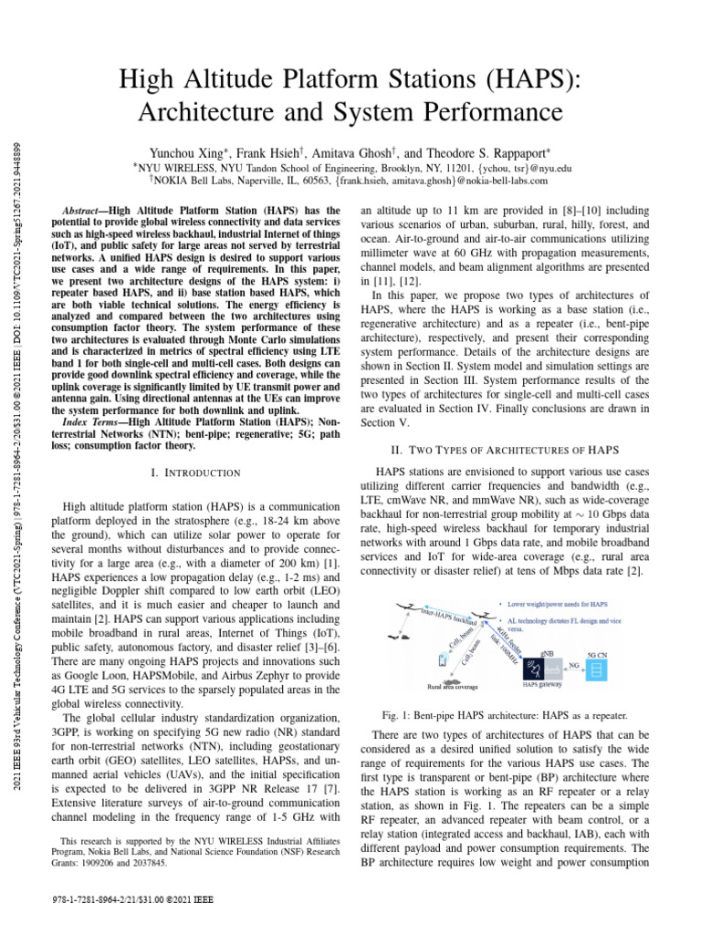 High Altitude Platform Stations HAPS Architecture and System ...