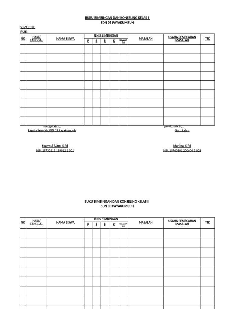 Format Buku BK Kelas | PDF