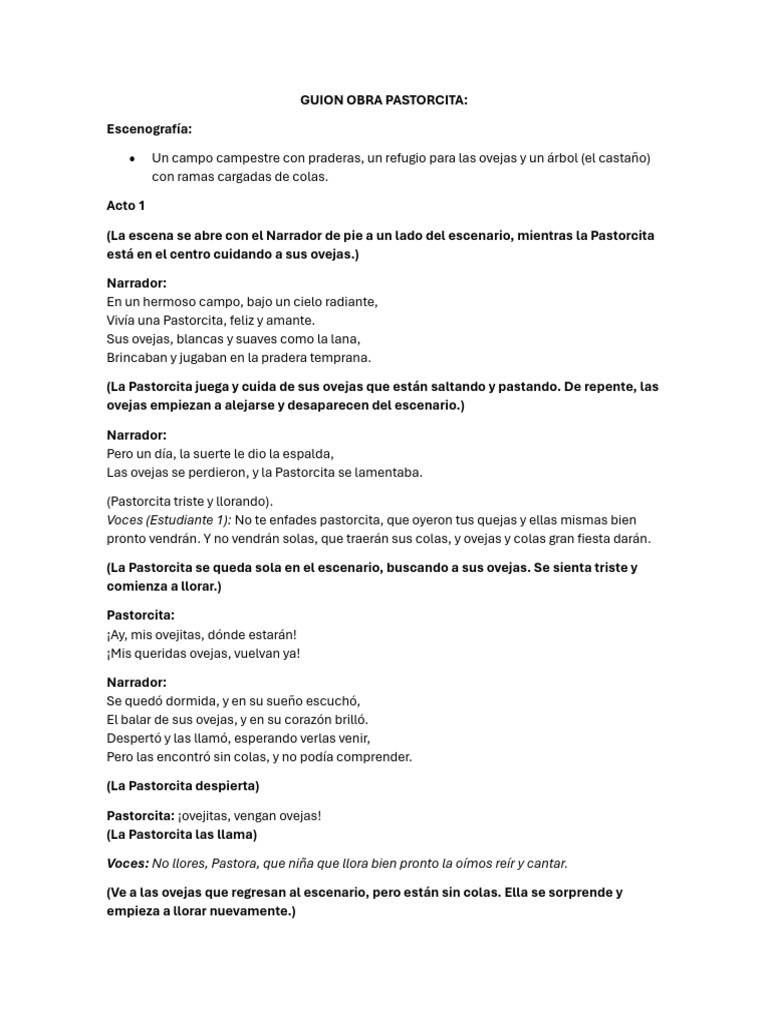 Guion Obra Pastorcita | PDF