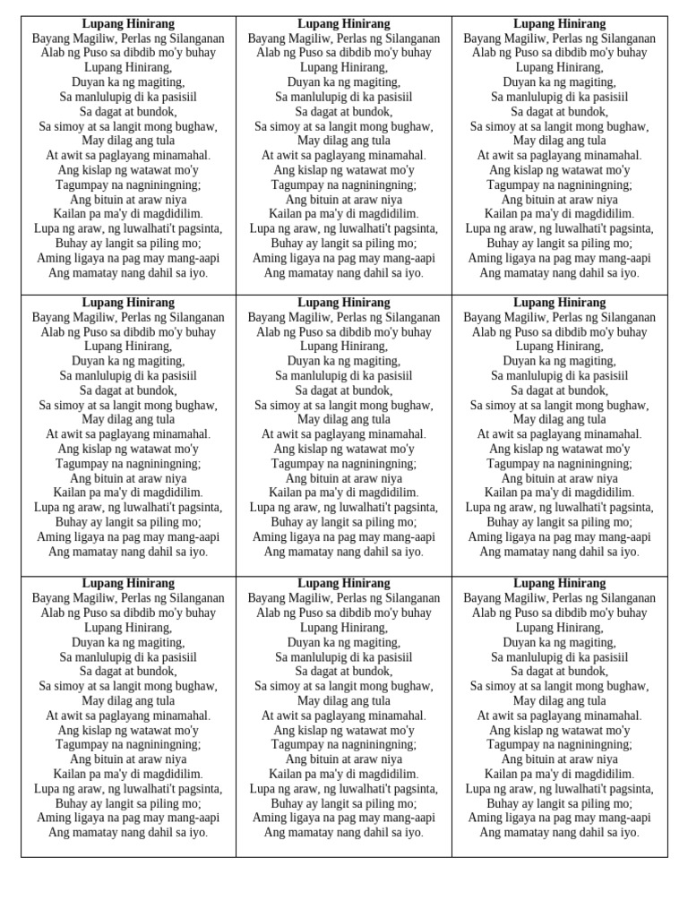 Lupang Hinirang and Panatang Makabayan | PDF