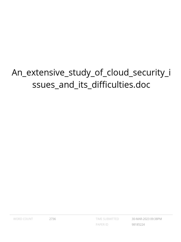 An Extensive Study of Cloud Security Issues and It | PDF
