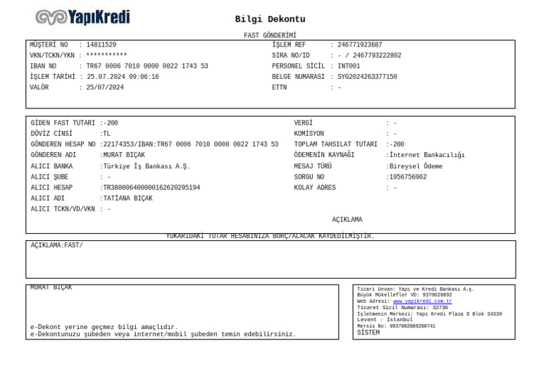 Dekont Yapı Kredı | PDF