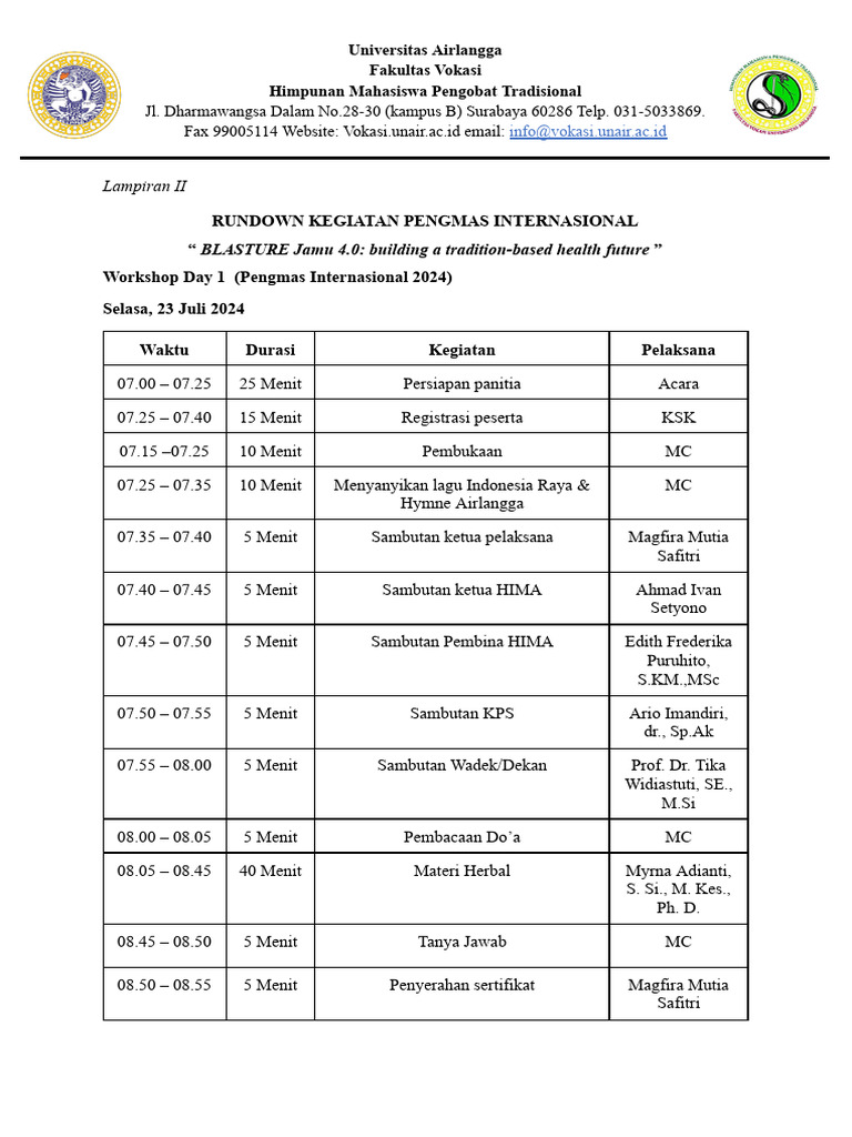 Rundown Pengmas Internasional 2024 | PDF