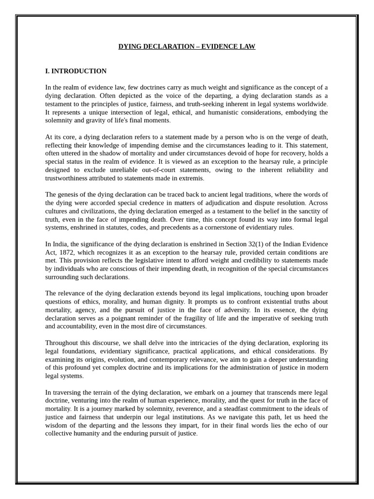 Evidence Law - Dying Declaration | PDF | Evidence (Law) | Politics