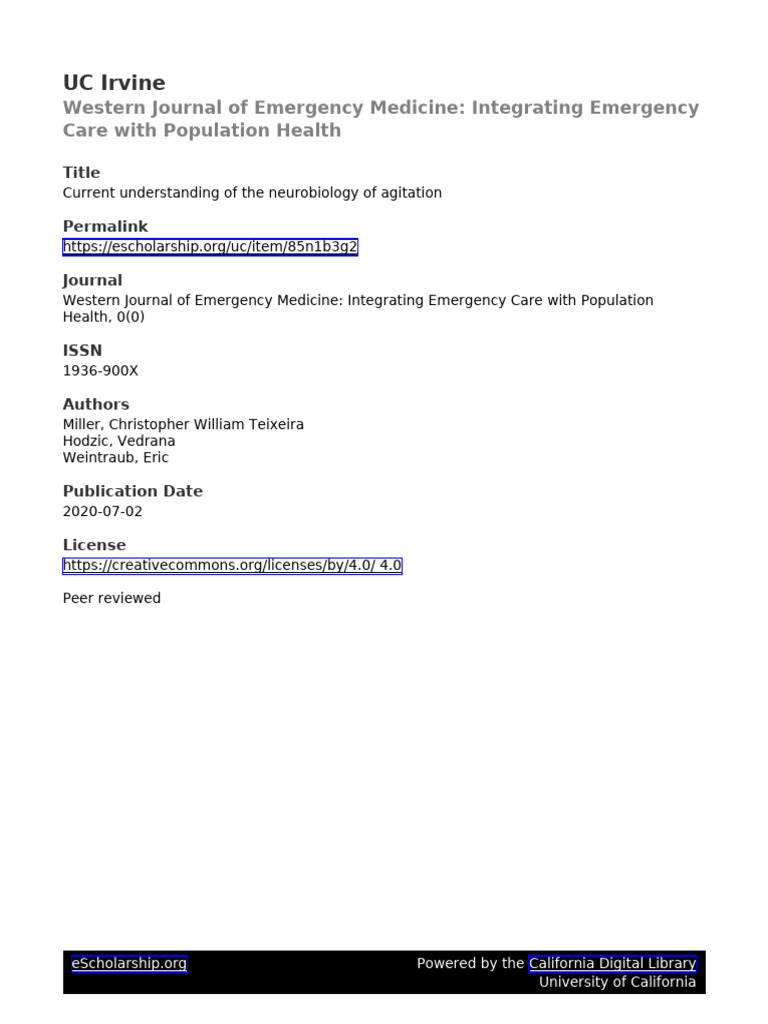 Current Understanding of The Neurobiology of Agitation (Miller Et Al ...