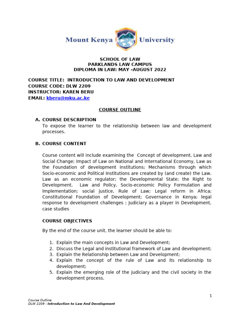Course Outline Introduction To Law and Development | PDF