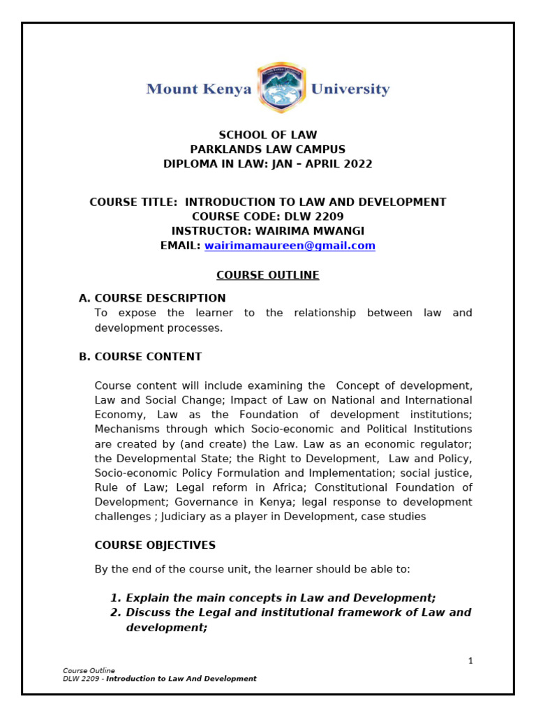 Course Outline Introduction To Law and Development - EDITED | PDF