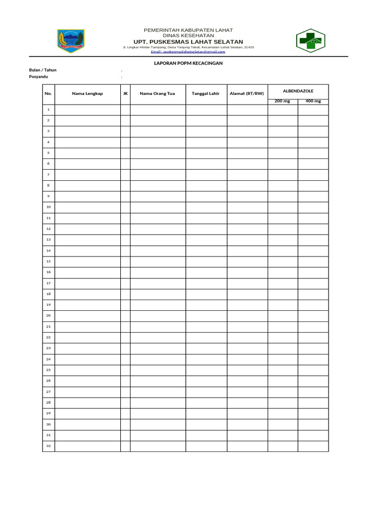 Format Lap Popm Kecacingan | PDF