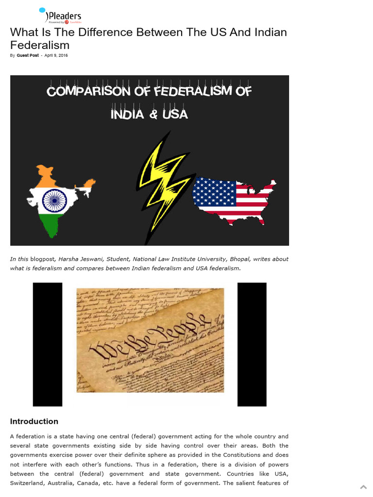 US vs Indian Federalism Explained | PDF | Government Of India ...