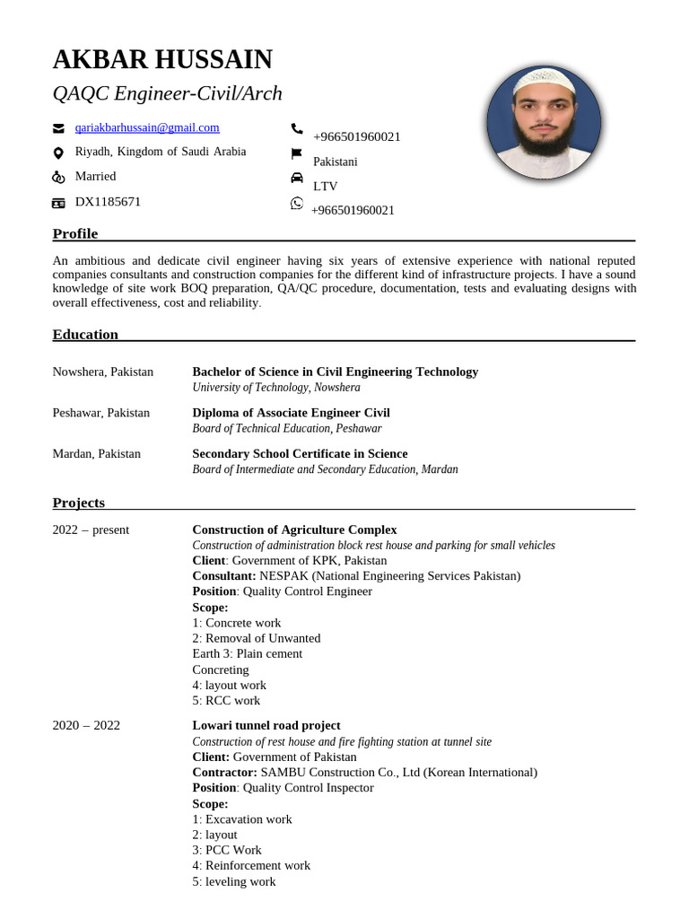 Akbar Hussain QA QC Civil Engineer | PDF