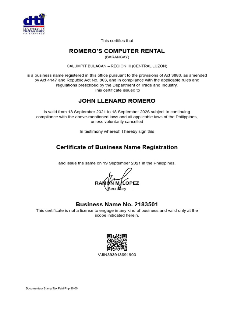 John Llenard Dti Permit | PDF