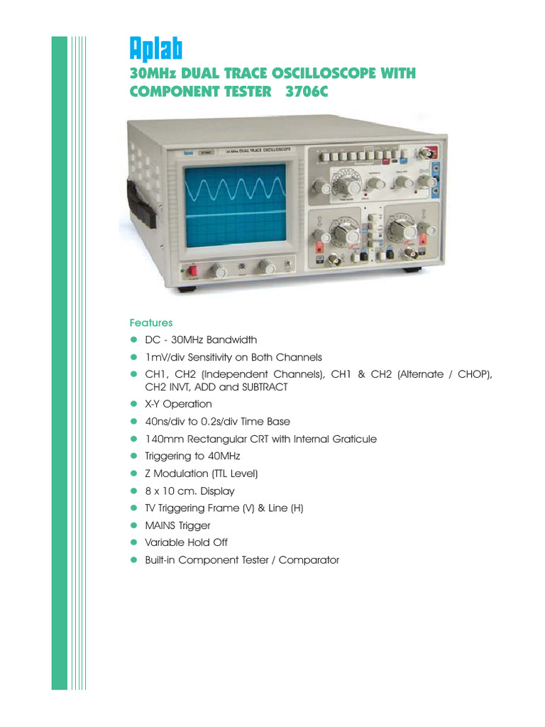 3706C - 30MHz Dual Trace Oscilloscope with Component Tester | PDF