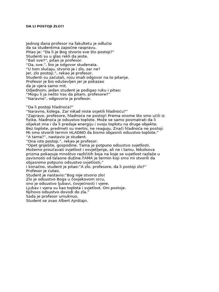 Da Li Postoji Zlo | PDF | Philosophy | Self-Improvement