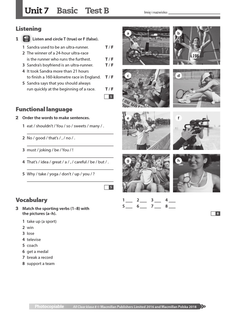 All Clear Kl8 Unit7 Basic Test B | PDF